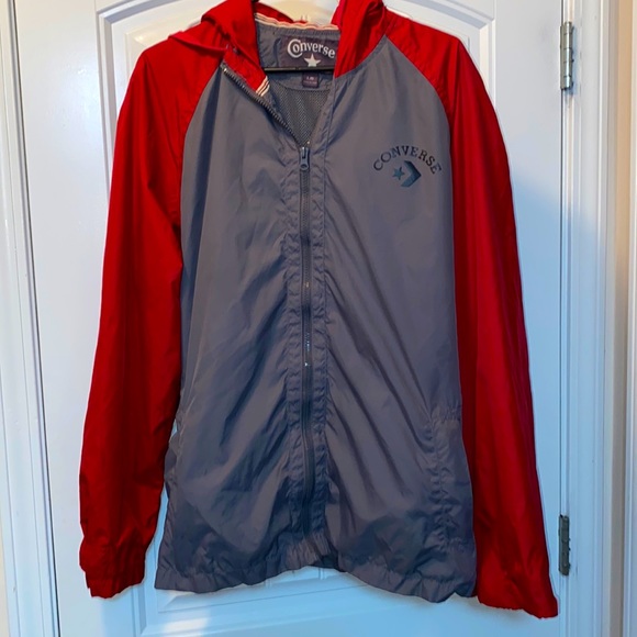 Converse | Jackets & Coats | Converse Rain Jacket Red And Gray | Poshmark